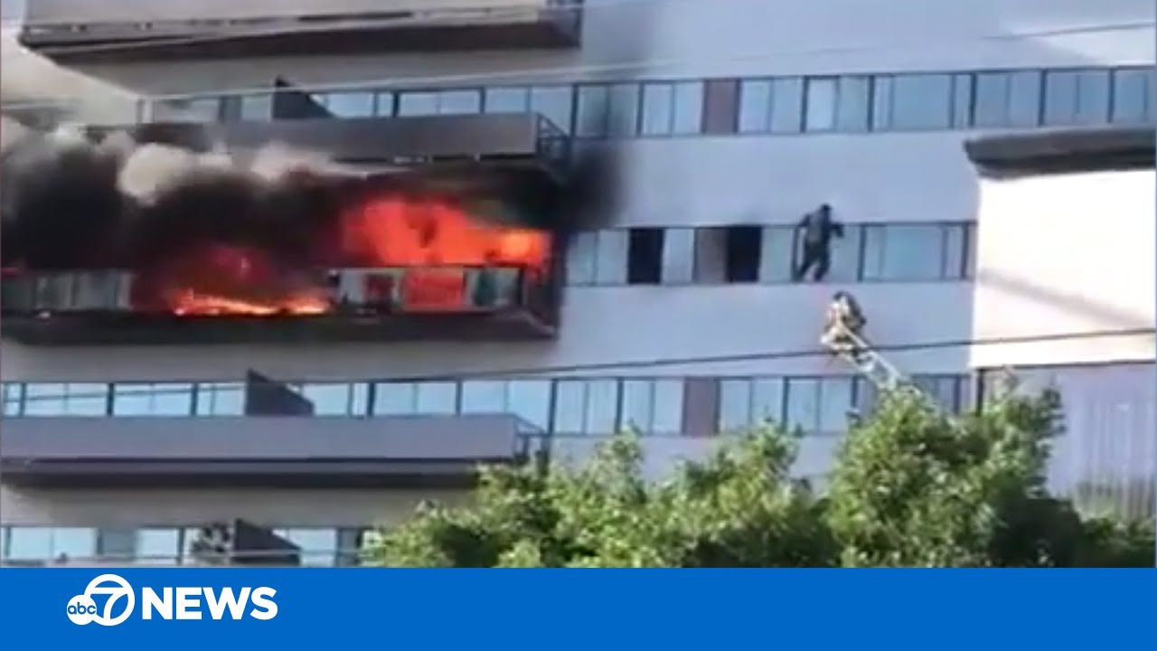 Fire at LA high-rise building — man clinging to window rescued! | LA ...